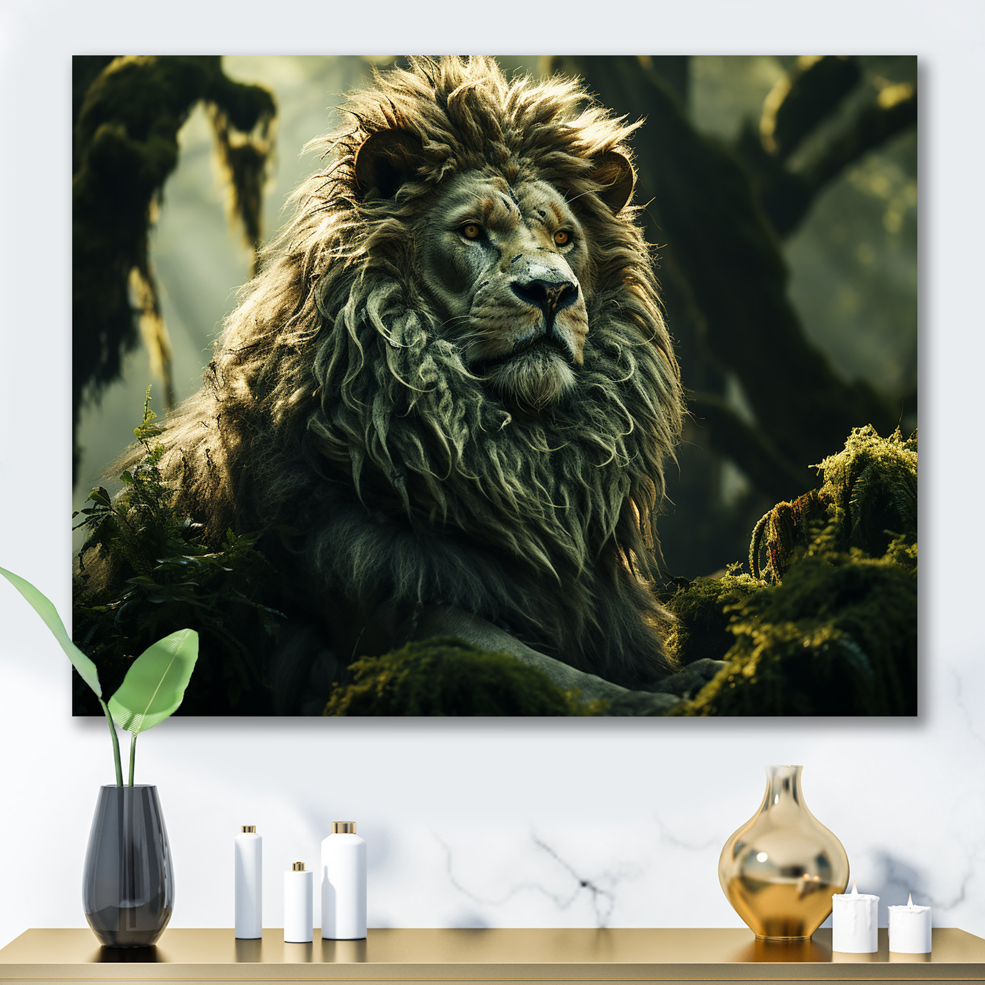 Bungalow Rose Enchanted Lion Wilderness Fantasy I - Print on Canvas | Wayfair